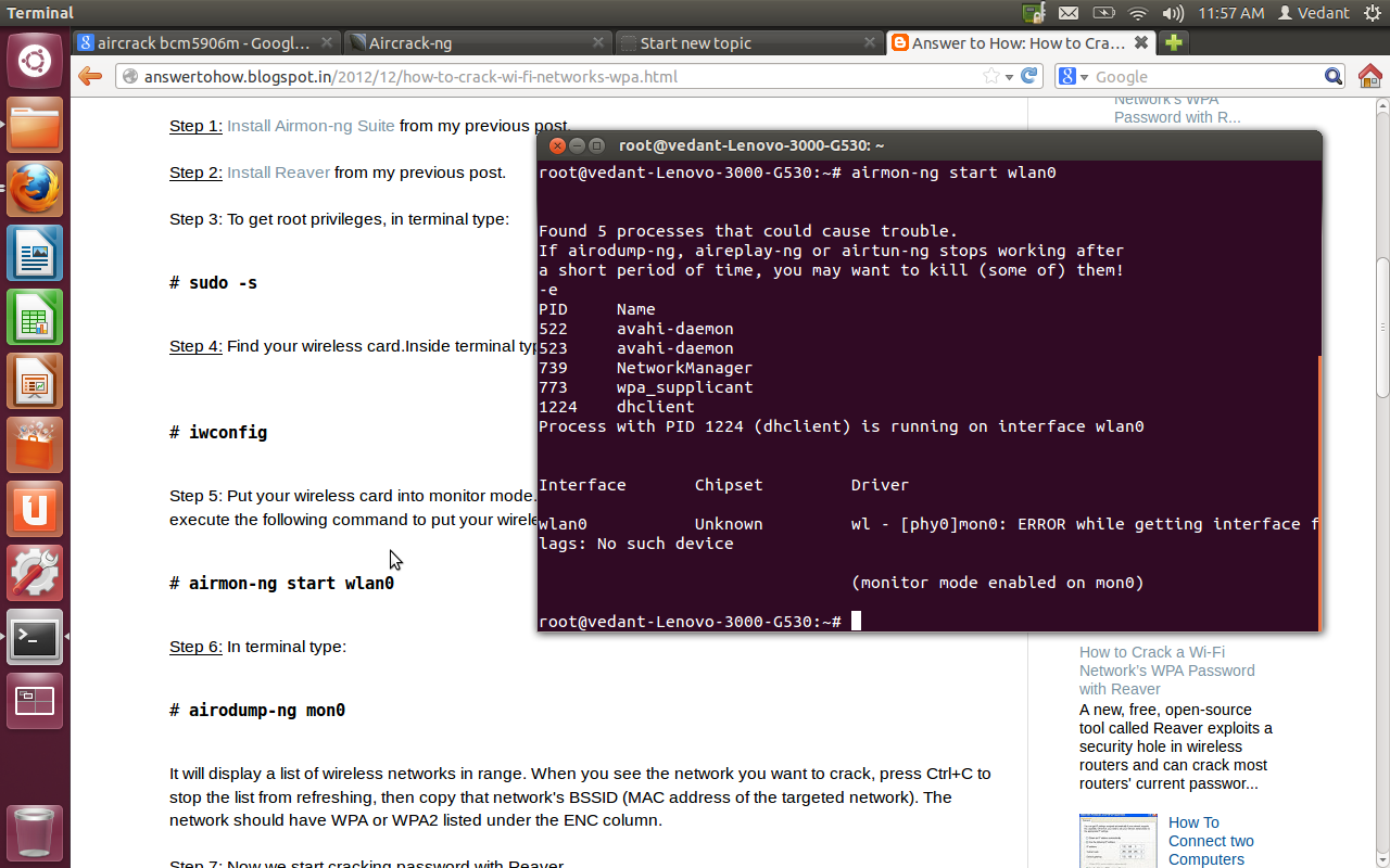 Error while using airmon-ng and airodump-ng